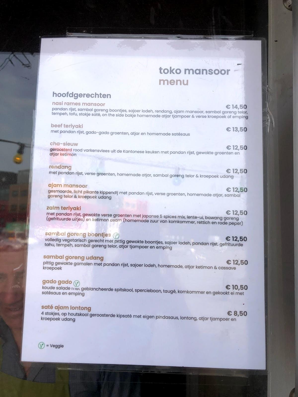 Menu at Toko Mansoor, Amsterdam