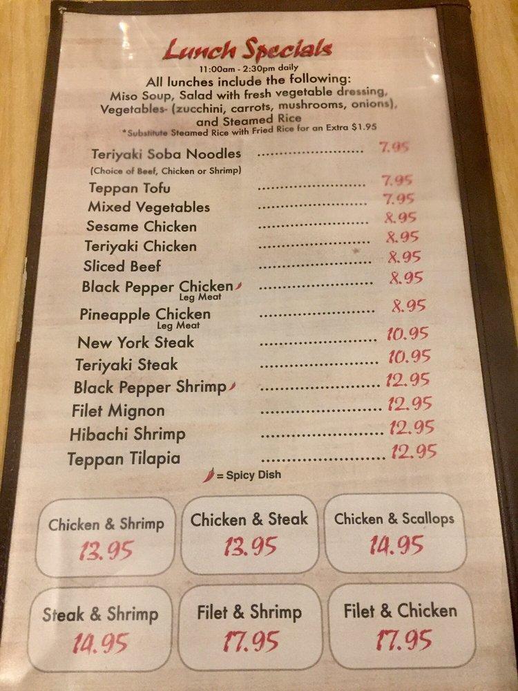 Menu at Tokyo House Japanese Restaurant, Ridgecrest