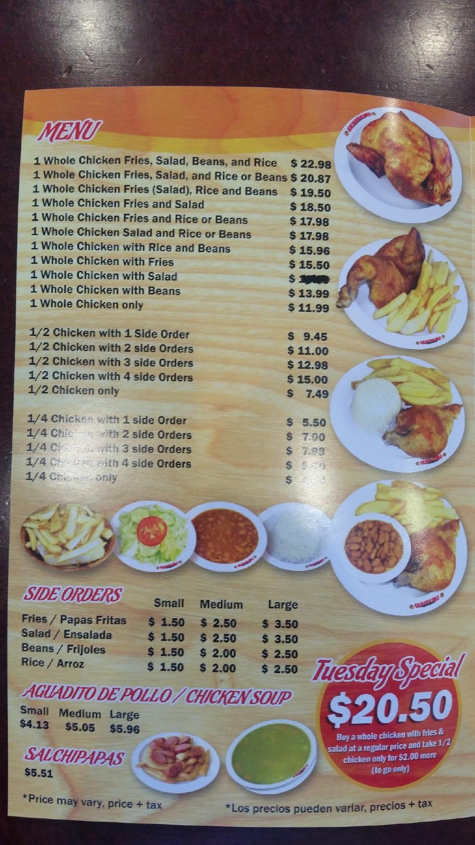 Carta de comida rápida Toyitos Chicken, Downey