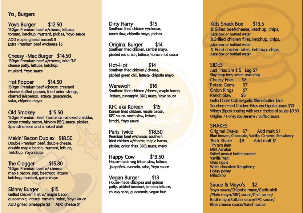 Menu at yo,Hash Burger restaurant, Aitkenvale