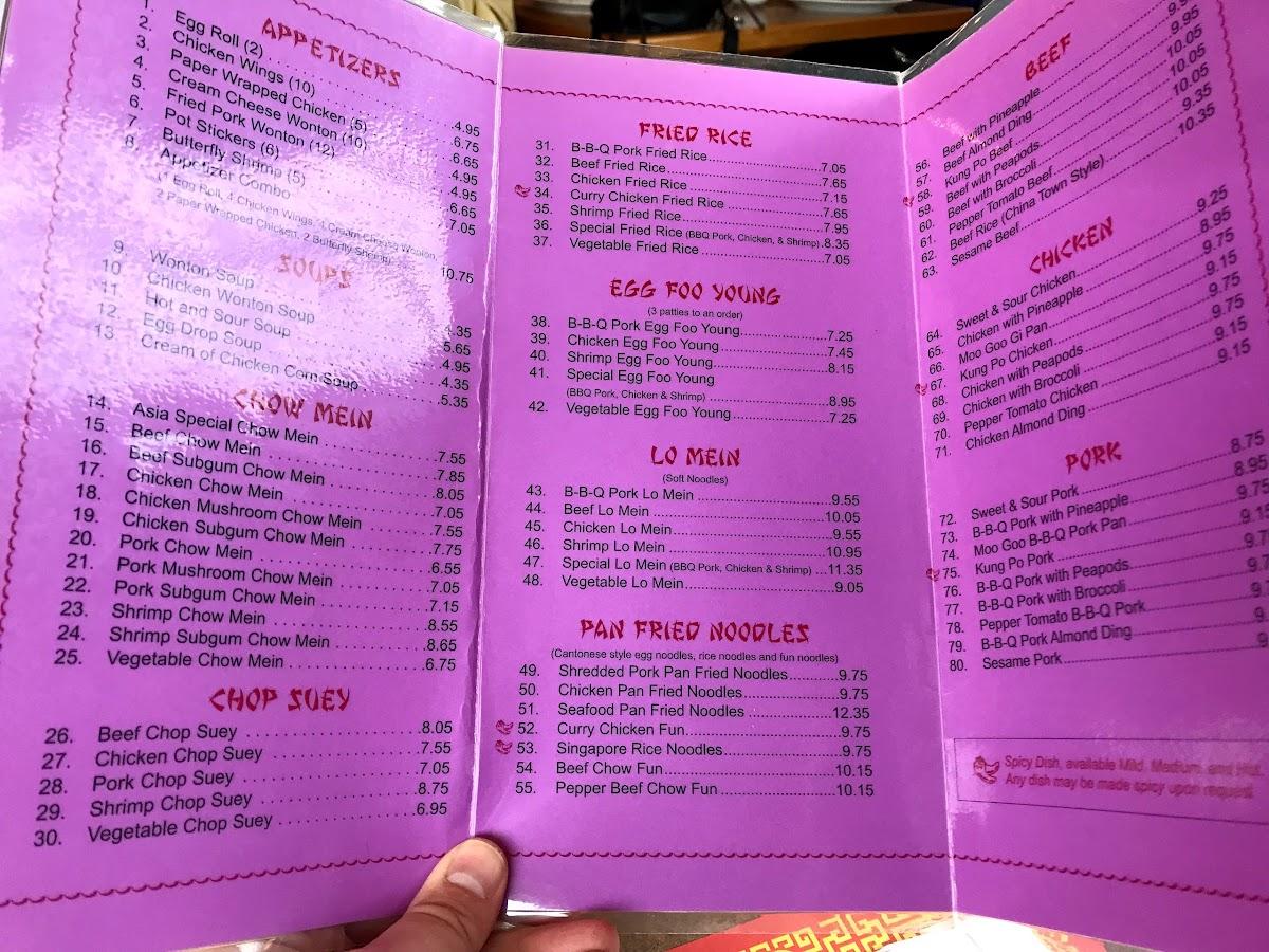Carta del restaurante Asia Chow Mein, Columbia Heights