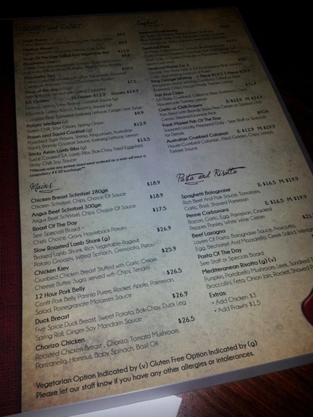 Menu at Blue Gums Hotel Motel pub & bar, Fairview Park