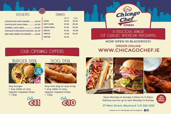 Menu at Chicago Diner restaurant, Dublin