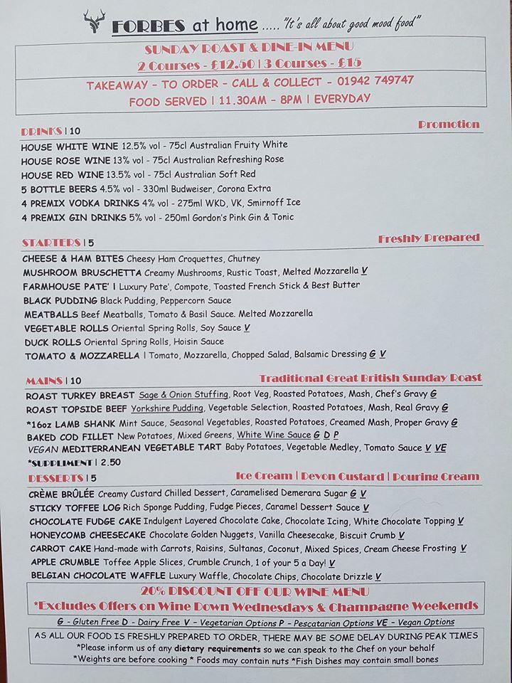 Menu at Forbes on the Lane Wigan pub & bar, Wigan