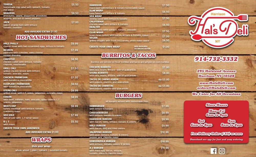 Menu at Hal's Deli BBQ, Harrison