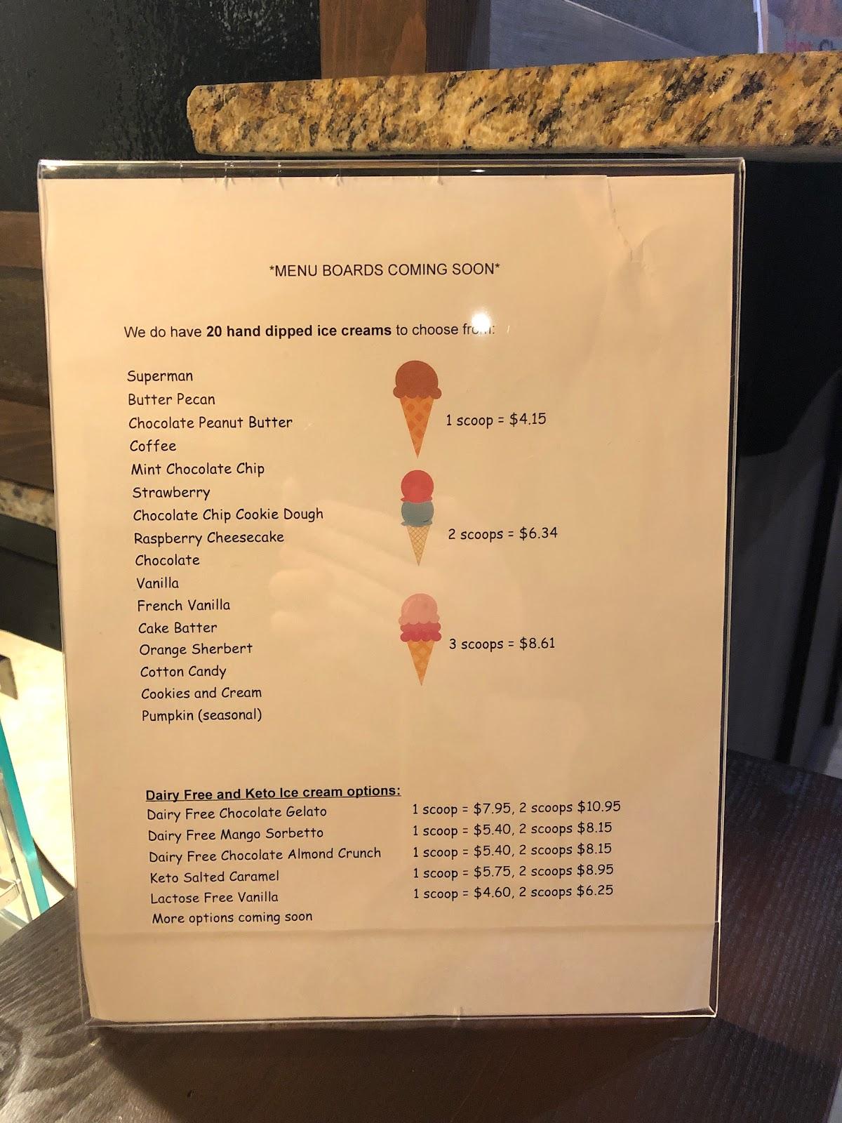 Menu at Inside Scoop desserts, Heber City