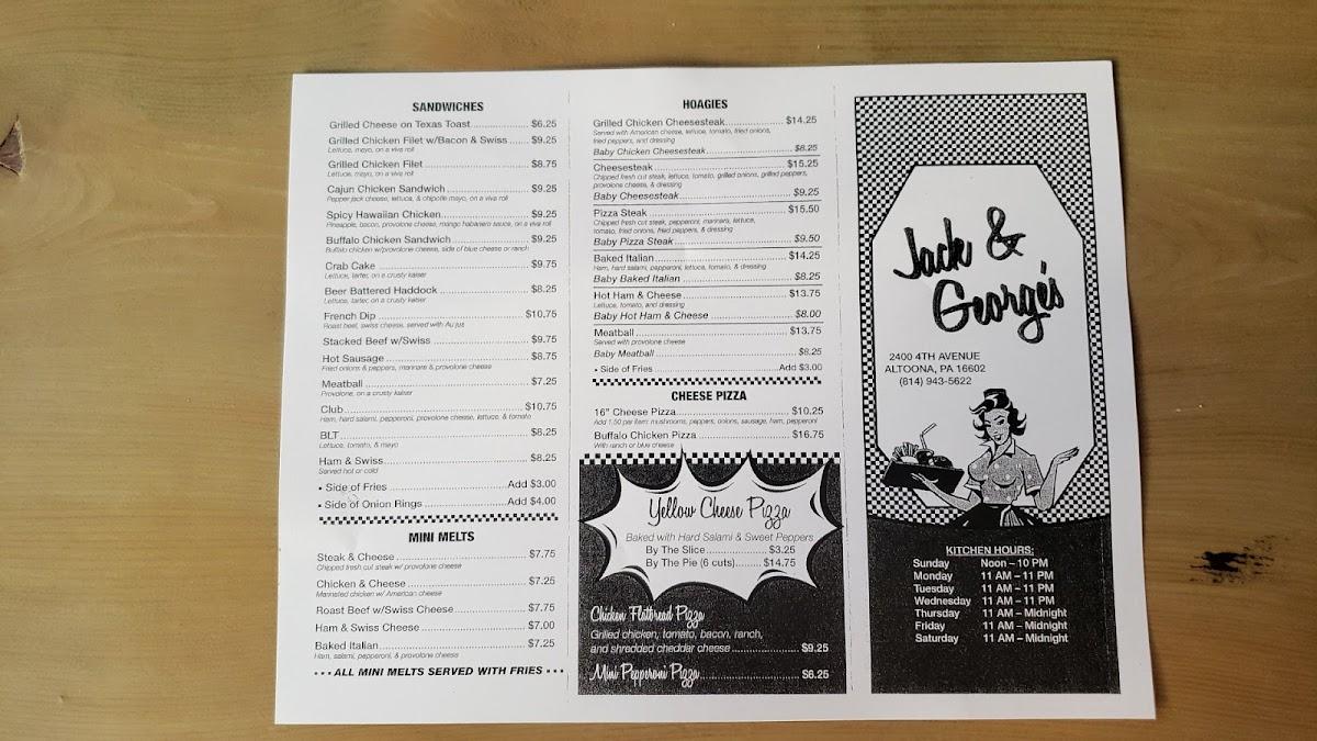Menu at Jack & Georges pub & bar, Altoona