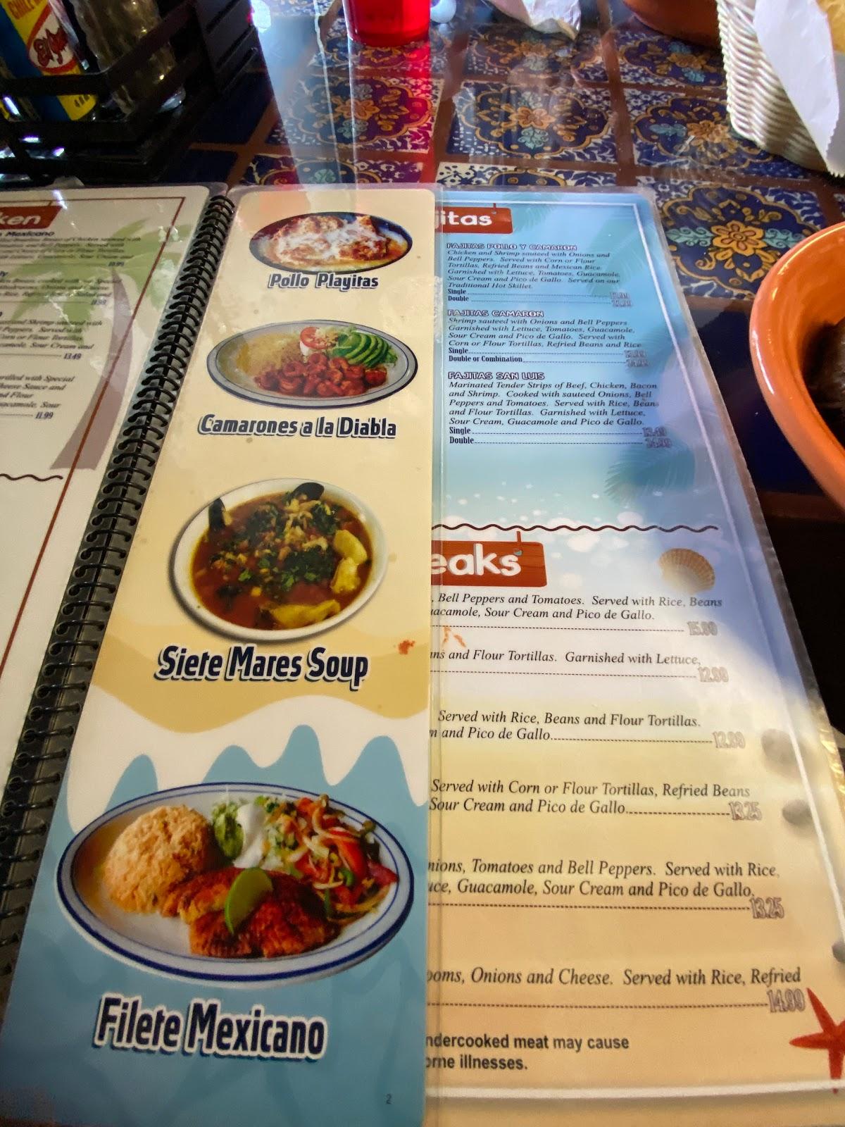 Menu at Las Playitas Greers Ferry restaurant, Greers Ferry