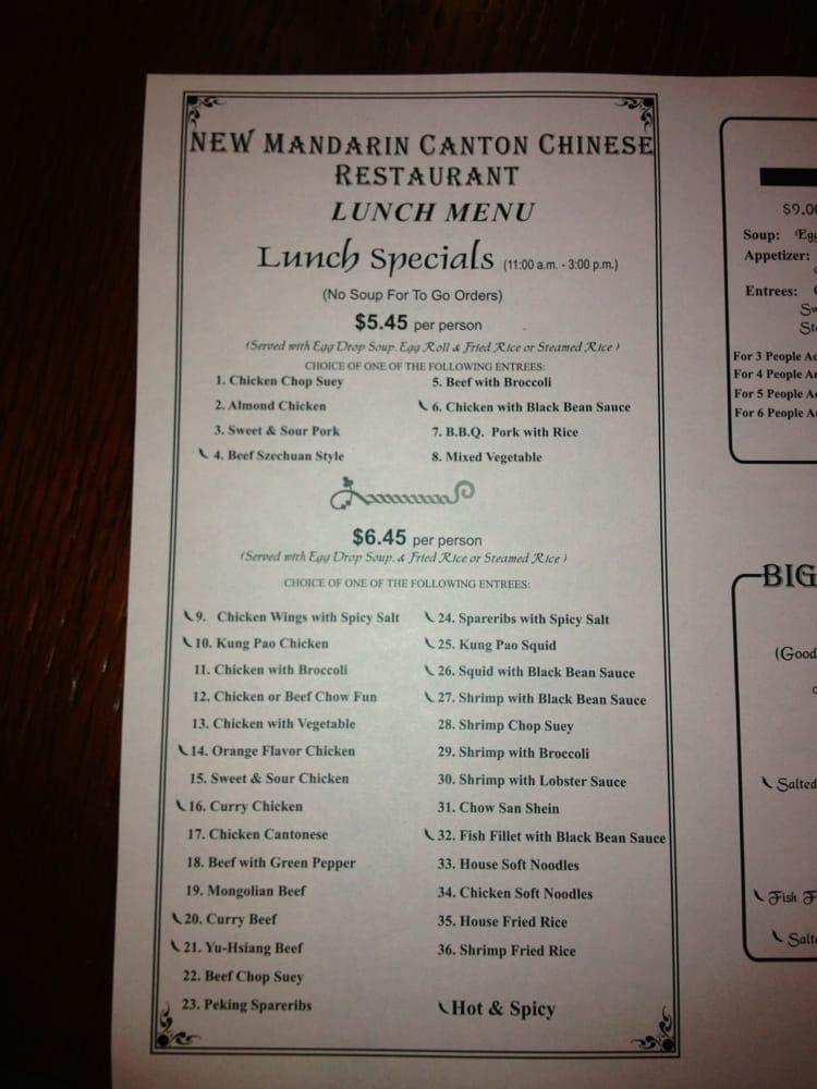 Menu at New Mandarin Canton Chinese Restaurant, Chula Vista