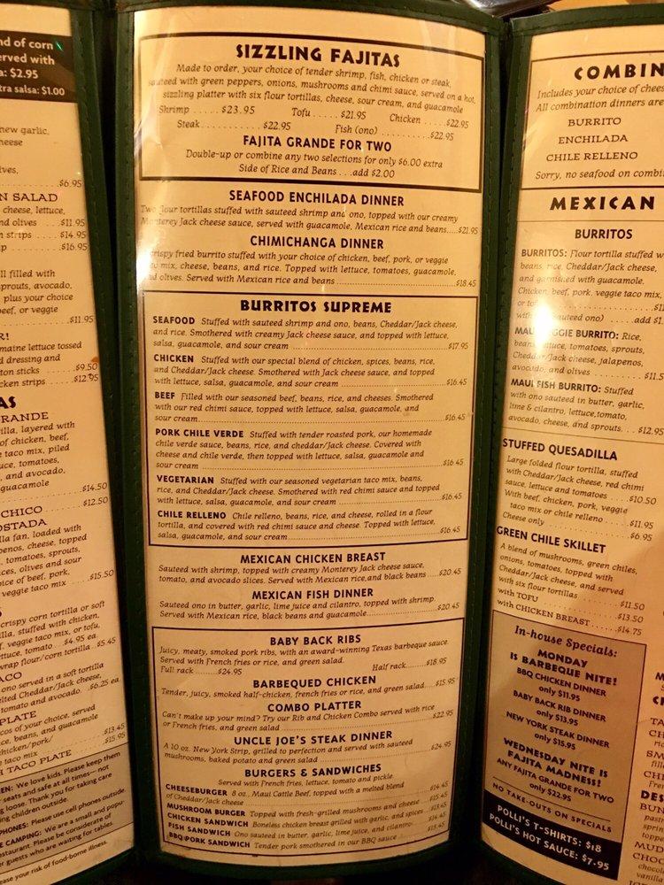Menu at Polli's Mexican Restaurant, Makawao