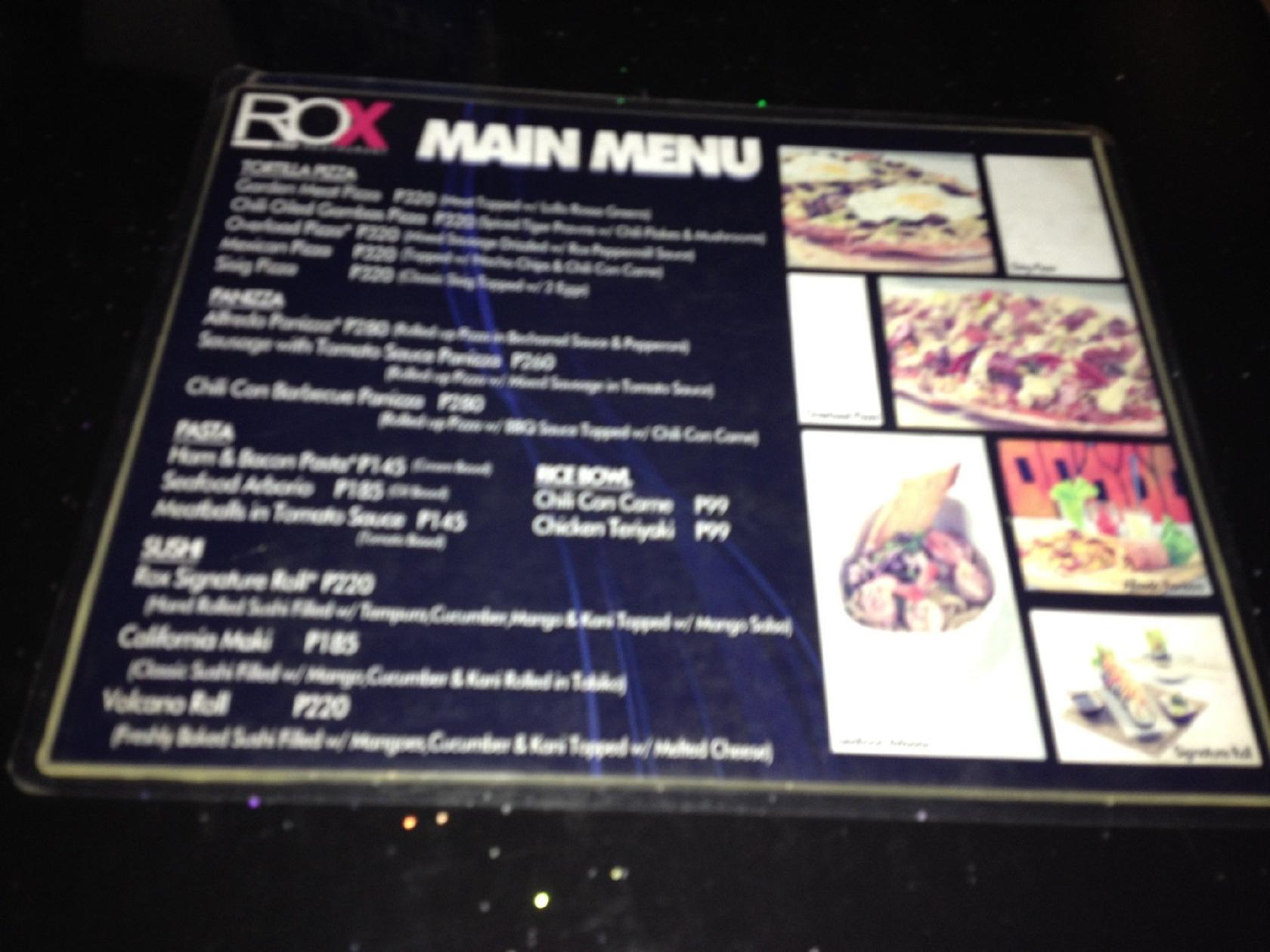 Menu at ROX Bar & Restaurant, Quezon City
