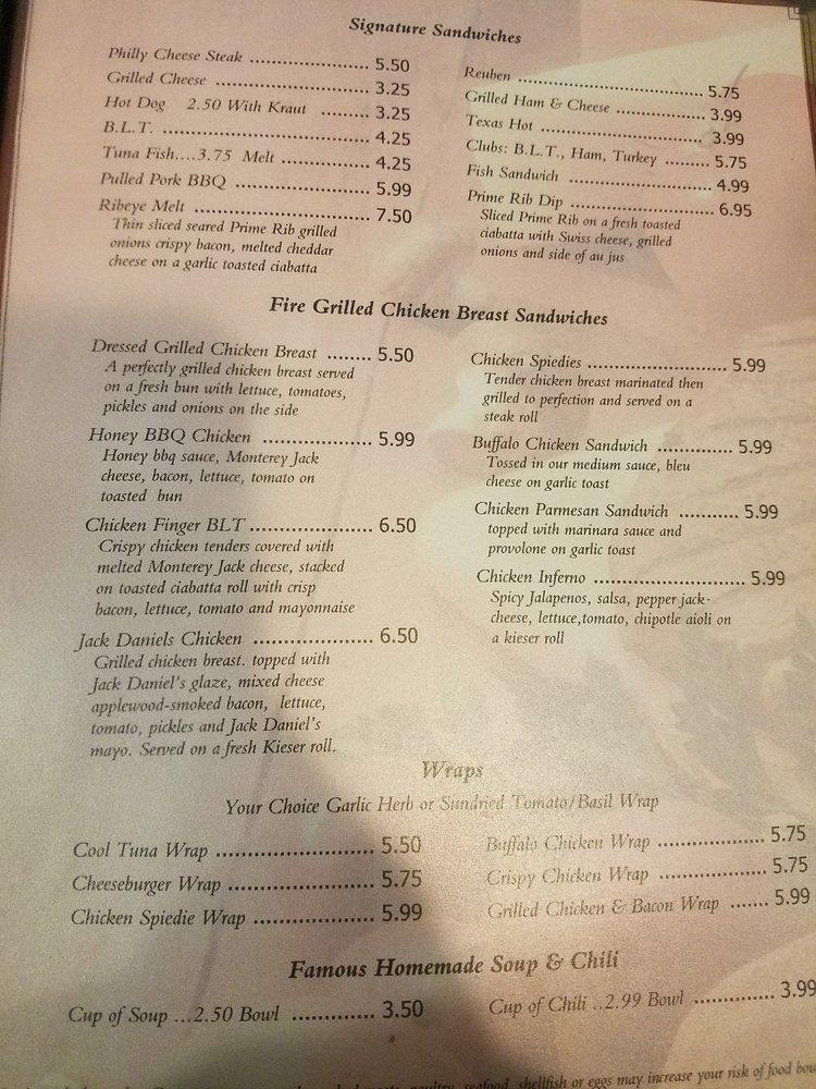 Menu at Reese's restaurant, Sayre