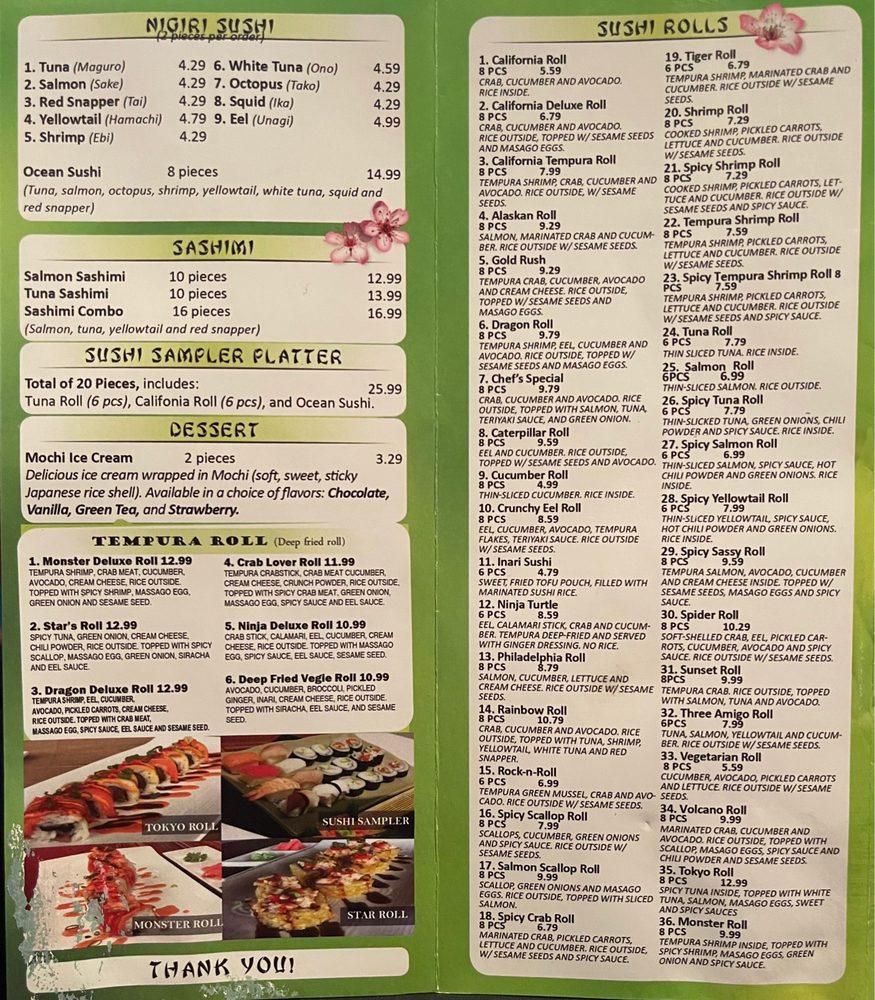Menu at Tokyo Bowl restaurant, Porterville