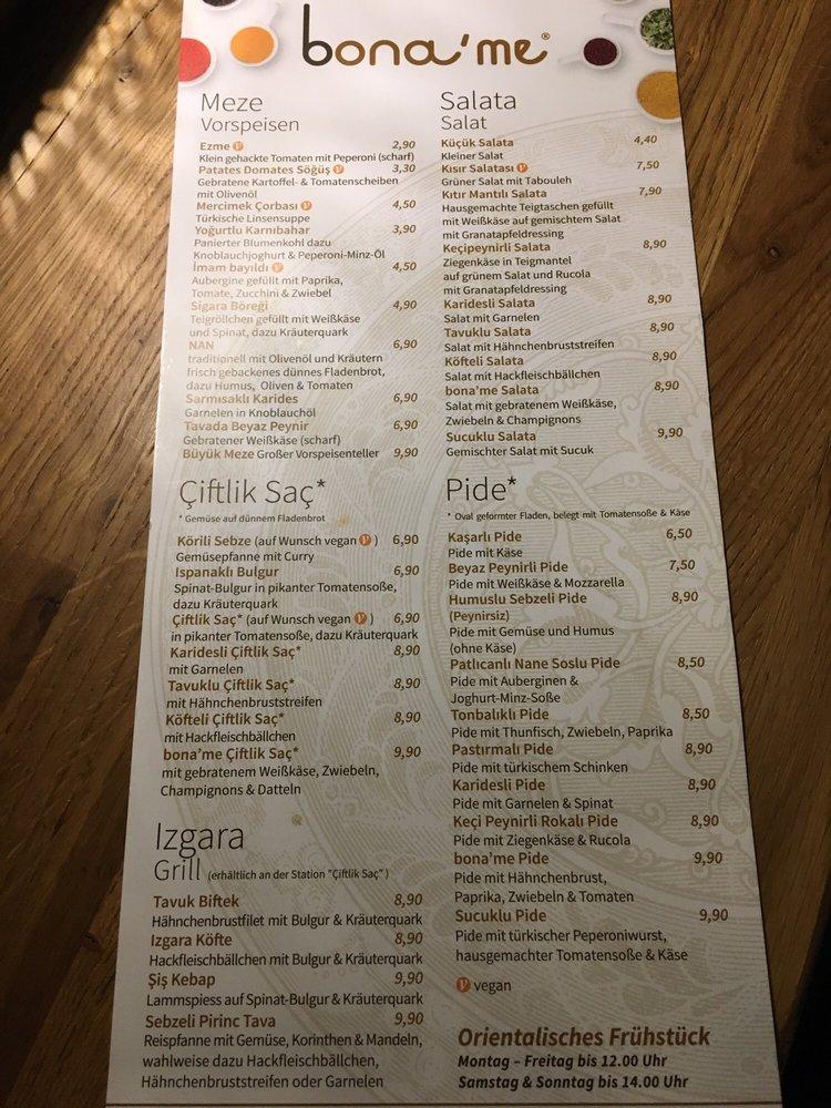 Menu at bona'me restaurant, Hamburg