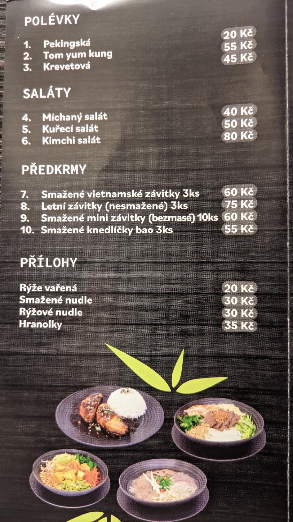 Menu at Asian Taste restaurant, Nové Město nad Metují
