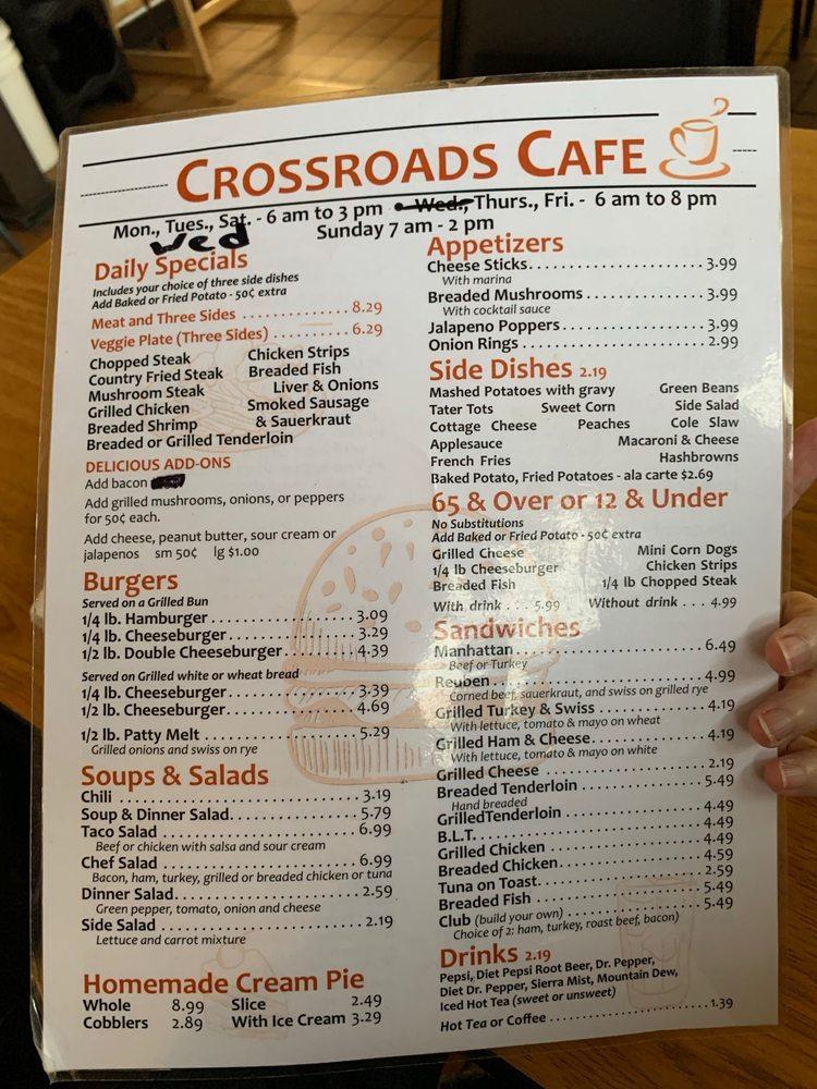 Menu at Cross Roads cafe, Bloomfield
