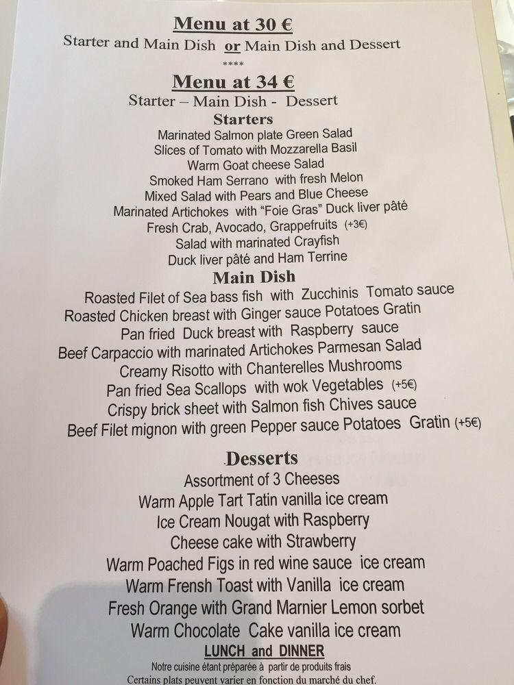 Menu at De la Tour restaurant, Paris, 6 Rue Desaix