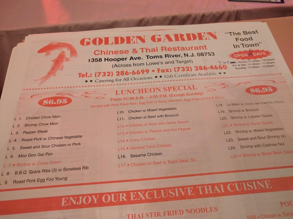 Menu at Golden Garden restaurant, Toms River