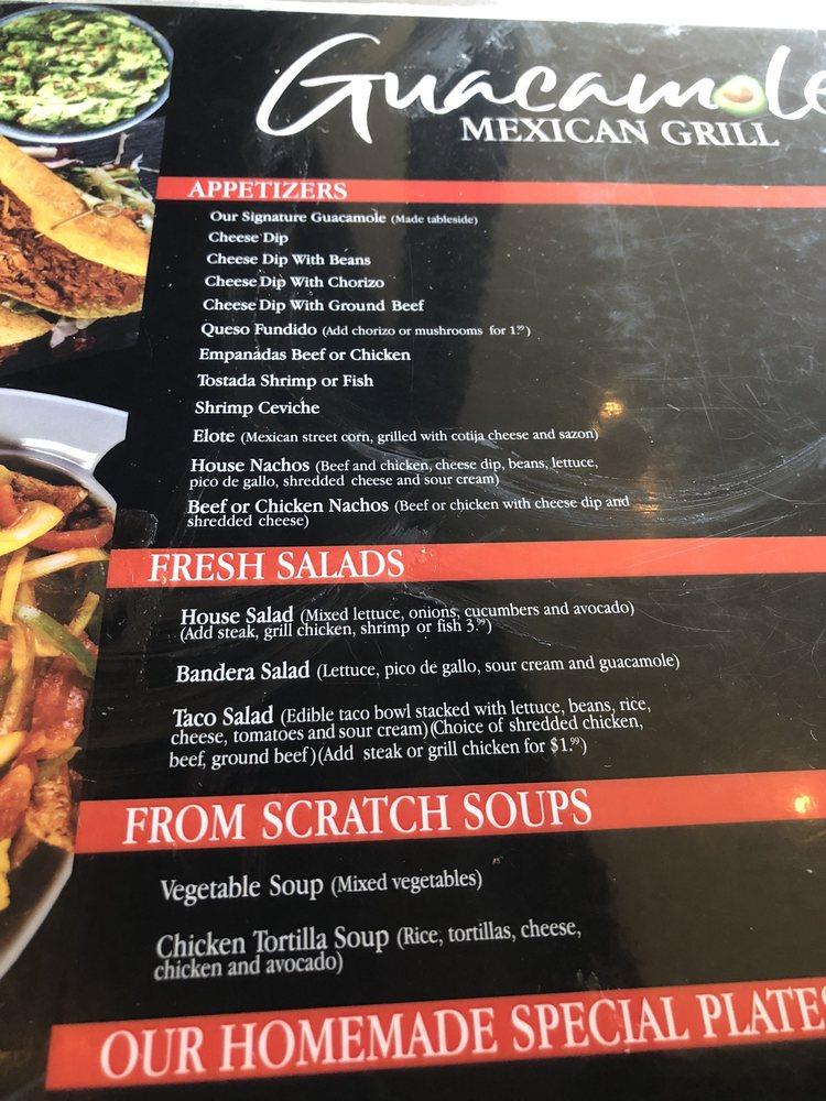Menu at Guacamole Mexican Grill restaurant, Orlando