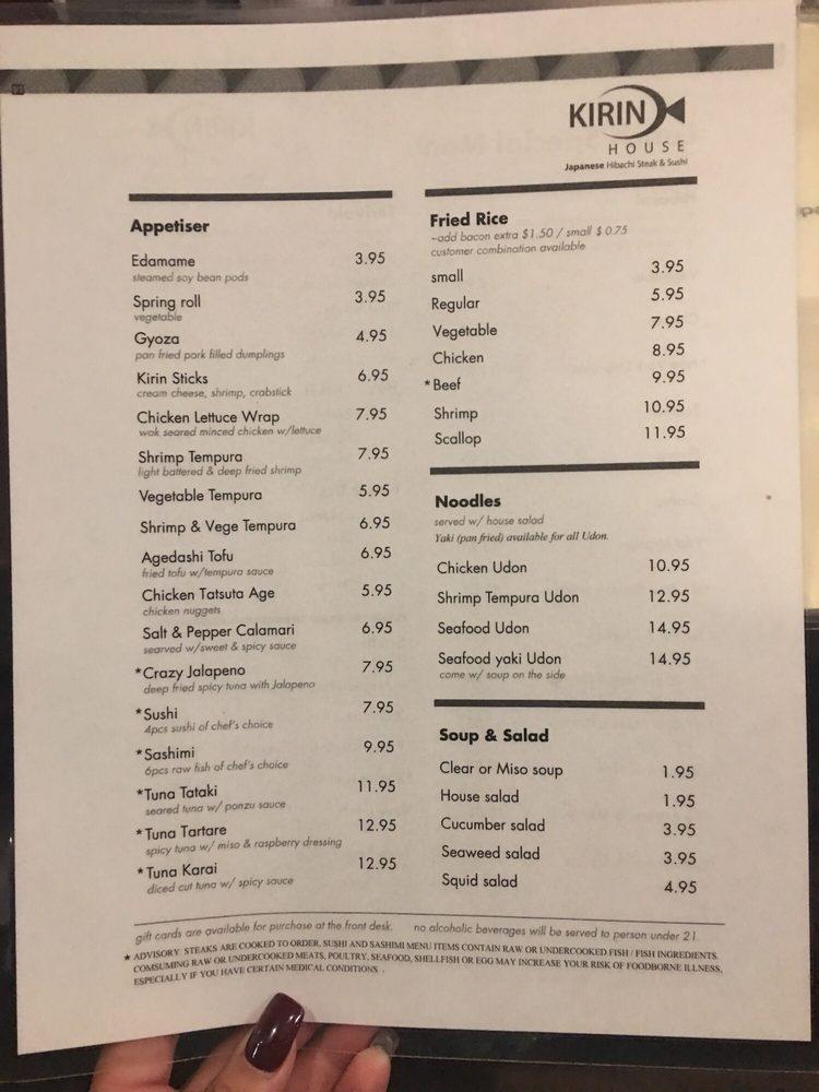 Menu at Kirin House Japanese Steak House & Sushi Bar, Lawrenceville