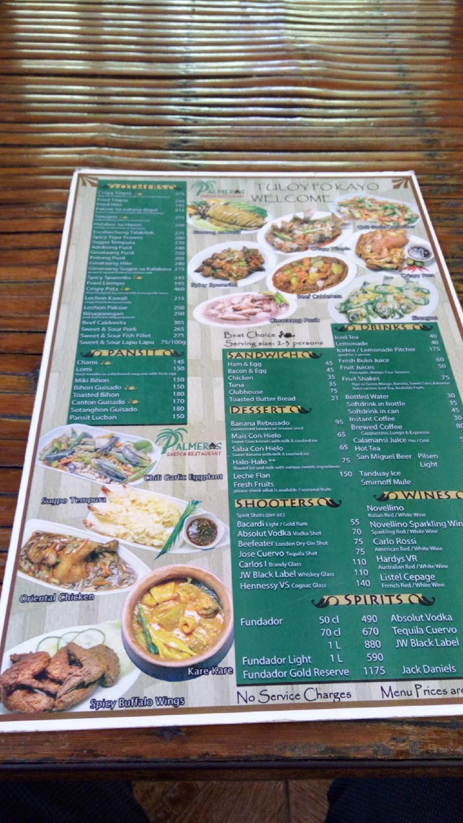 Menu at Palmeras Garden Restaurant, San Pablo City, 173 1