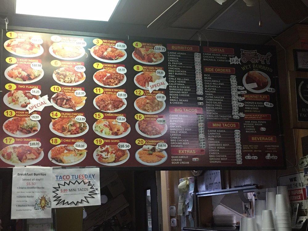 Menu at Rancho Taco Shop restaurant, Norco