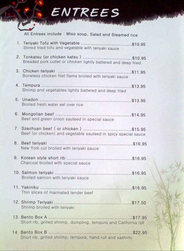 Menu at Sakura Blue restaurant, Louisville