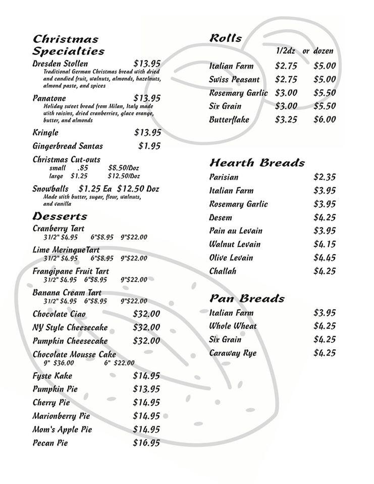 Menu at San Francisco Street Bakery, Olympia, San Francisco Ave NE