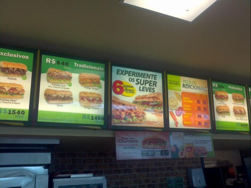 Menu em Subway restaurante, Vinhedo, Estrada da Boiada