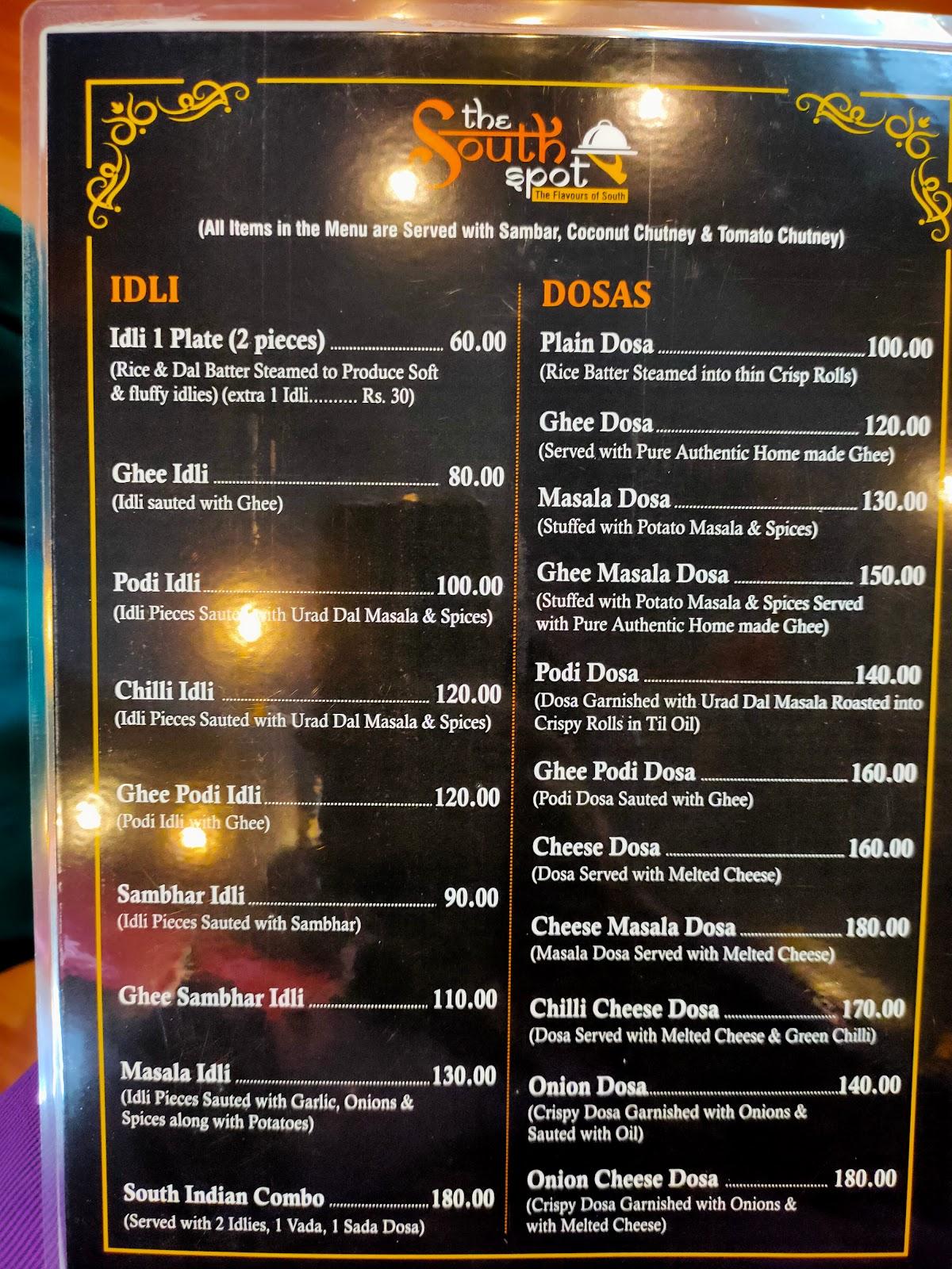 Menu at The South Spot- The Flavours Of south, Ahmedabad