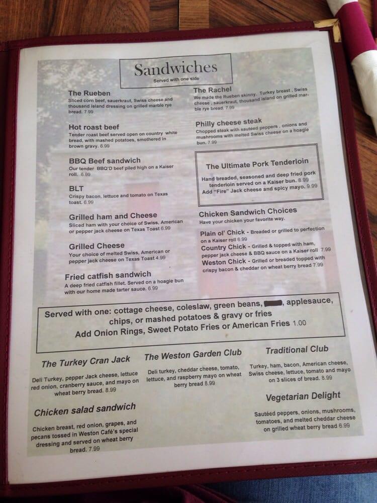 Menu at Weston Cafe, Weston, 407 Main St