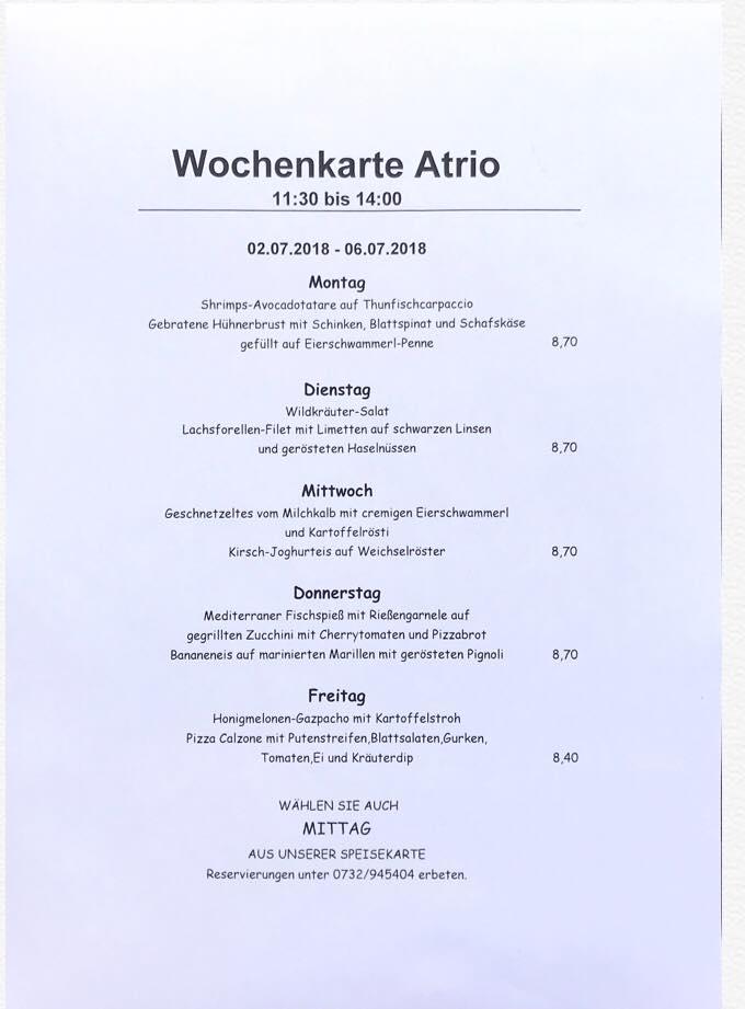 Speisekarte von Atrio restaurant, Linz