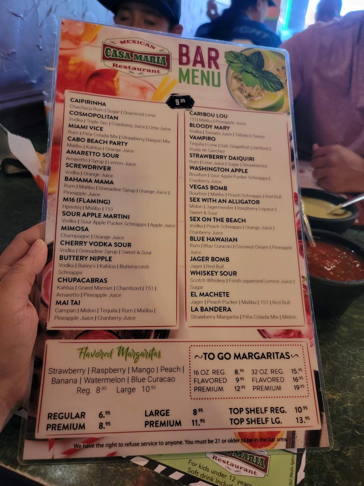 Menu at Casa Maria restaurant, Houston