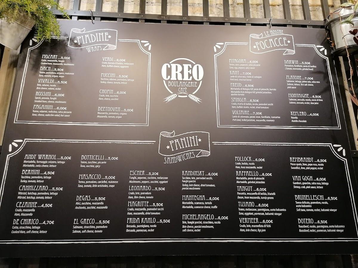 Menu da Creo Boulangerie Cafè caffè bar, Roma