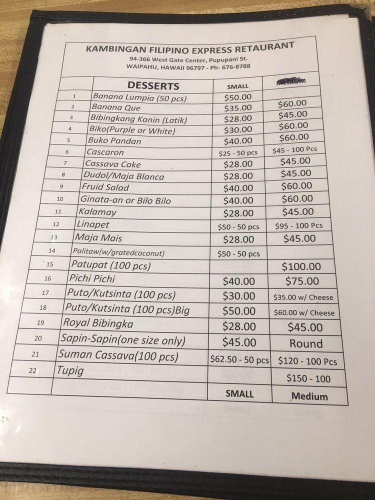 Menu at Kambingan Filipino Express Restaurant, Waipahu