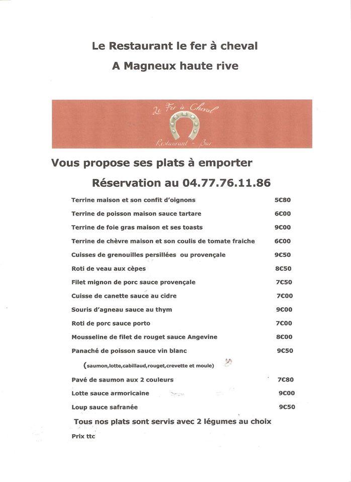 Menu au Le Fer à Cheval restaurant, Magneux-Haute-Rive