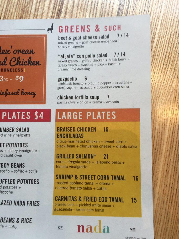 Menu at Nada pub & bar, Indianapolis