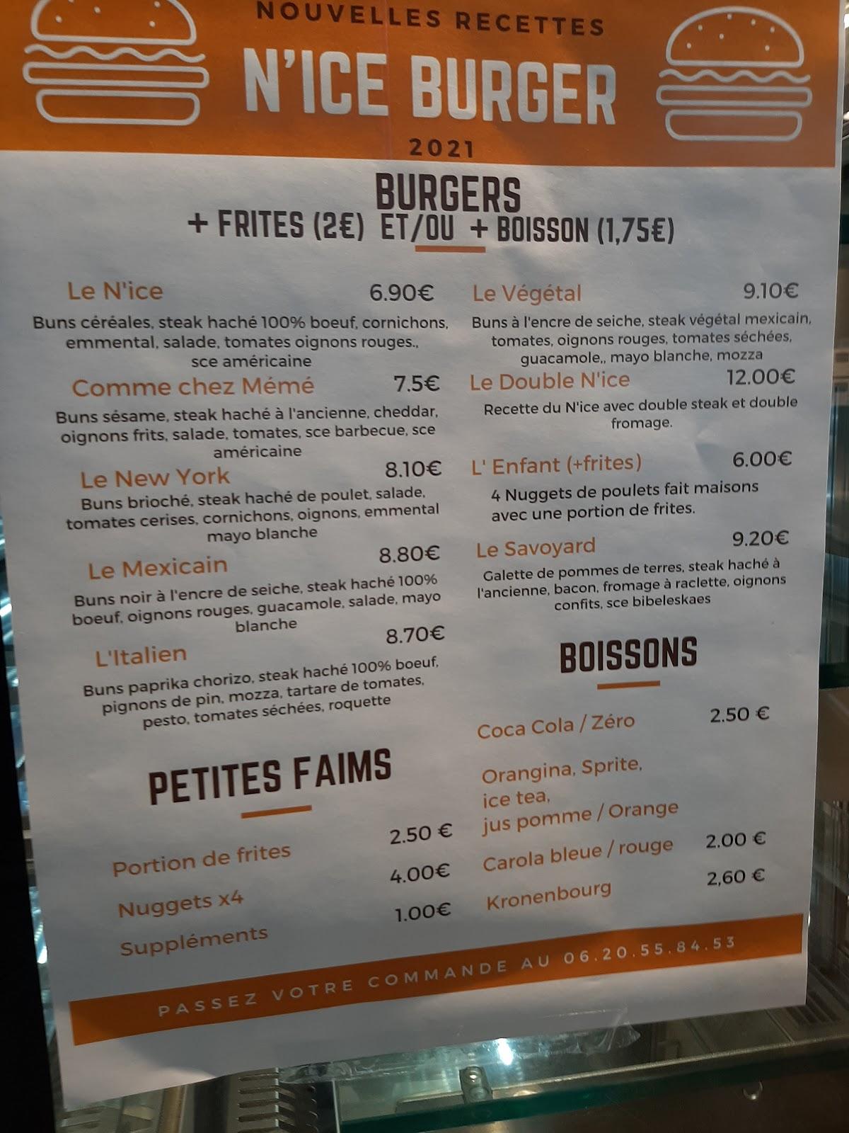 Menu au N'Ice Burger - Wœrth restaurant, Wœrth