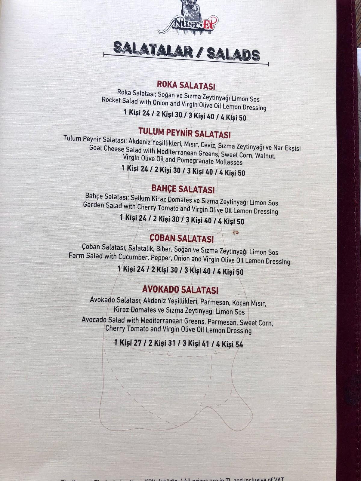 Menu at Nusr-Et Steakhouse Ankara, Ankara