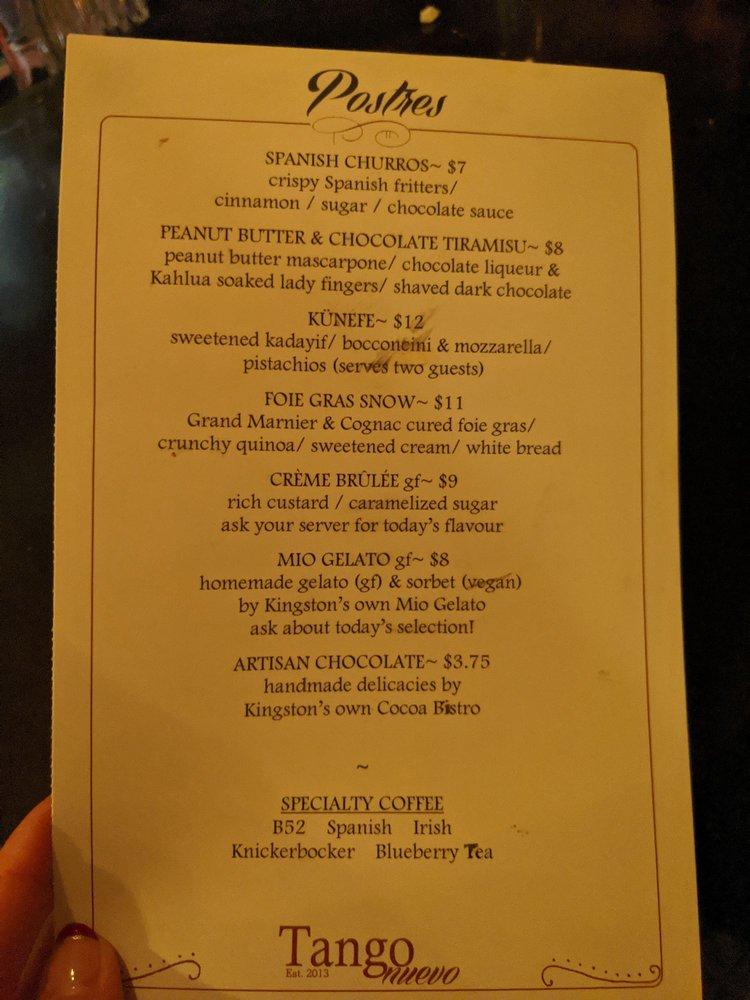 Menu at Tango Nuevo pub & bar, Kingston