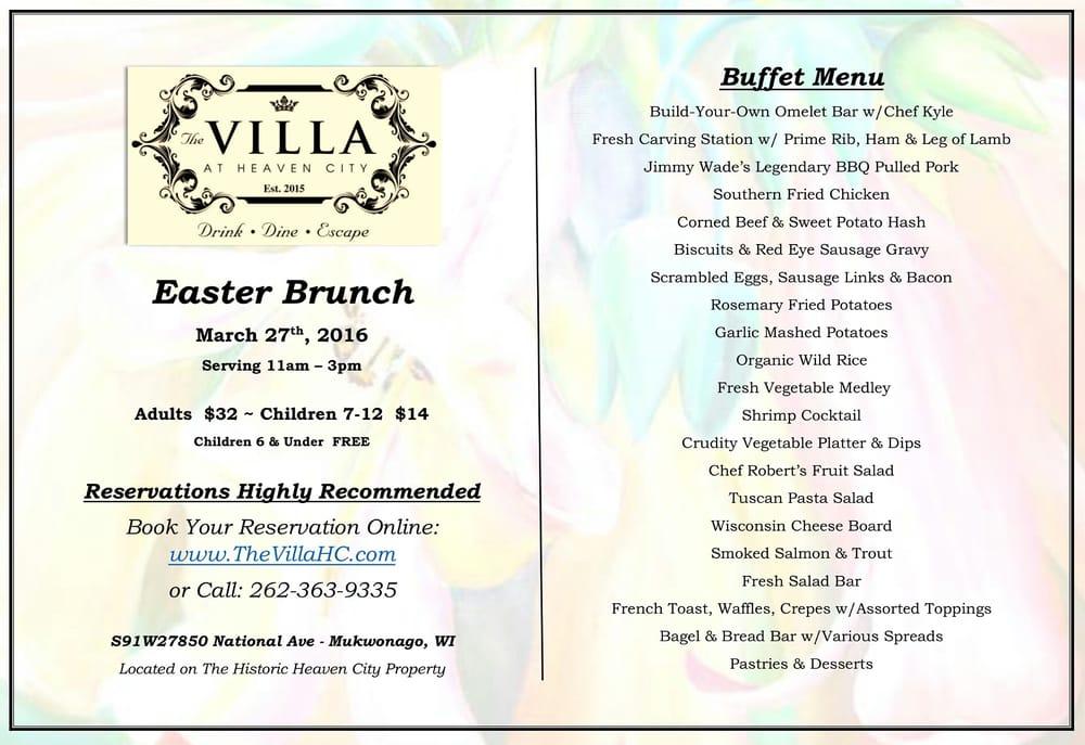 Menu at The Villa At Heaven City pub & bar, Mukwonago, S91W27850 ...