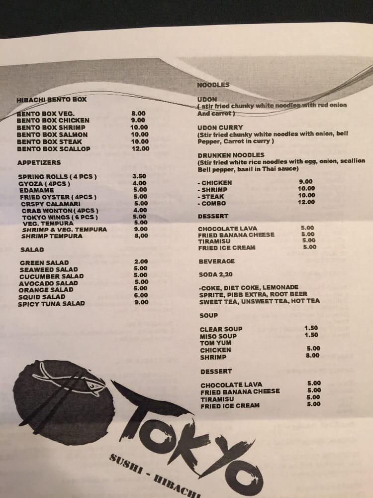 Menu at Tokyo Thai Sushi Hibachi restaurant, Vienna