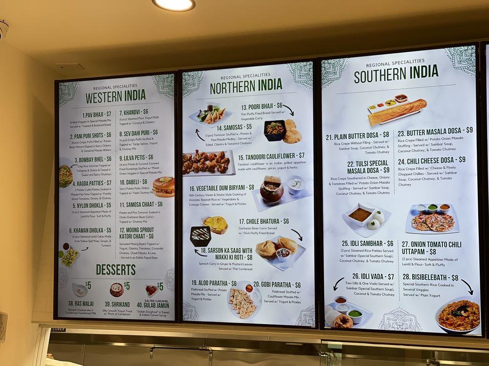 Menu at Tulsi Indian Eatery (Northridge) restaurant, Los Angeles