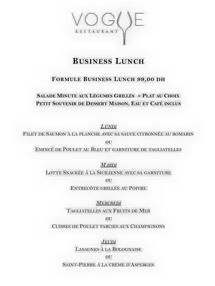 Menu at VOGUE RESTAURANT, Rabat