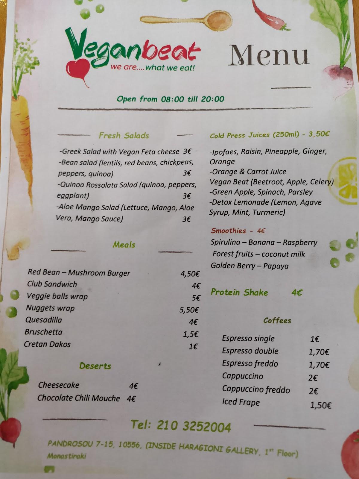 Menu at Vegan Beat Athens, Athens, Perikleous 56