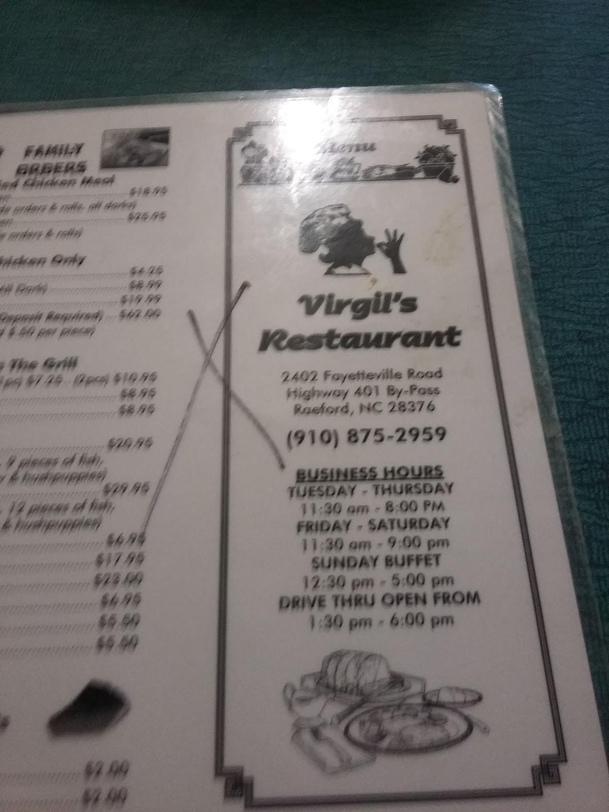 Menu at Virgil's Drive-In Restaurant, Raeford