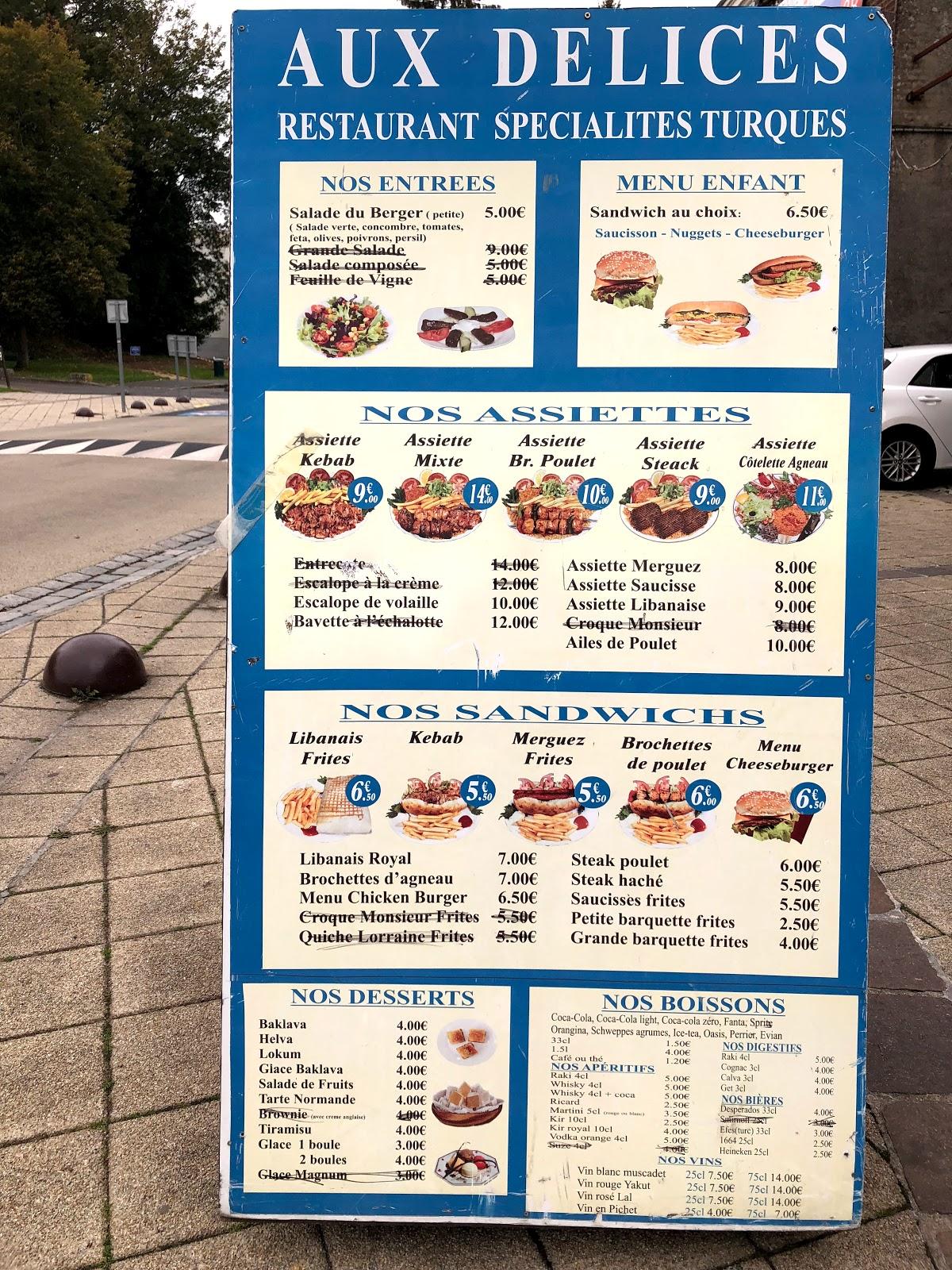 Menu at Aux Délices restaurant, Péronne