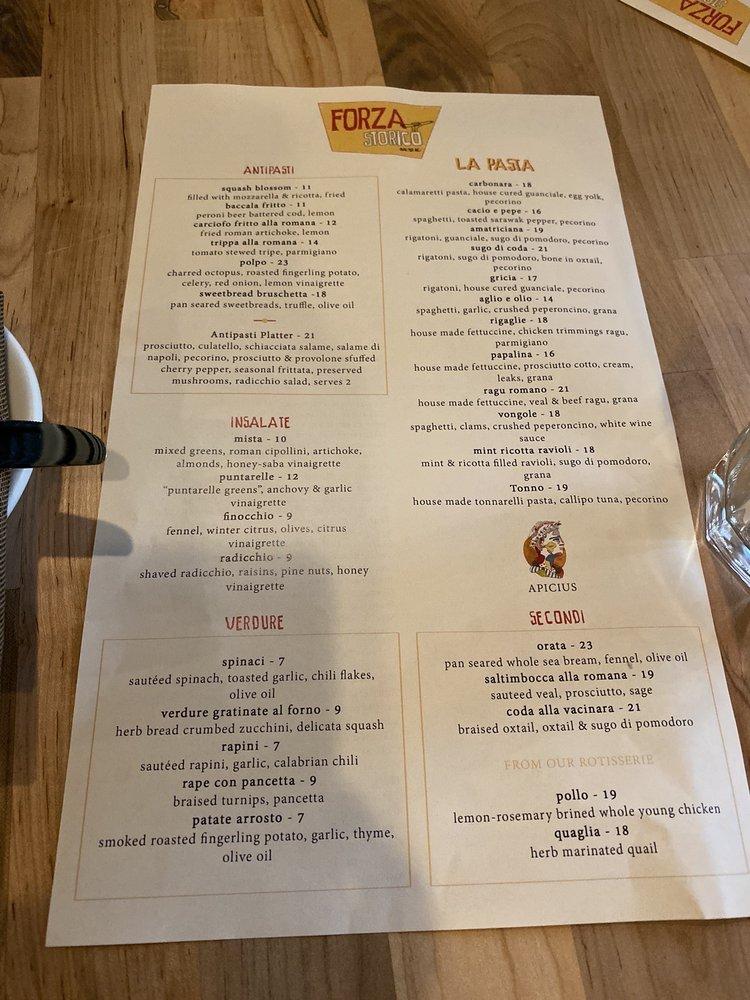 Menu at Forza Storico pub & bar, Atlanta