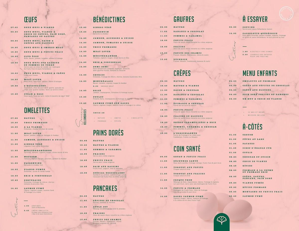 Menu at Ginkgo Café & Bar, Montréal
