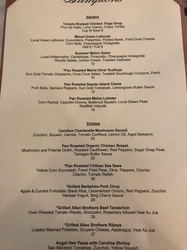 Menu at Hamptons restaurant, Sumter